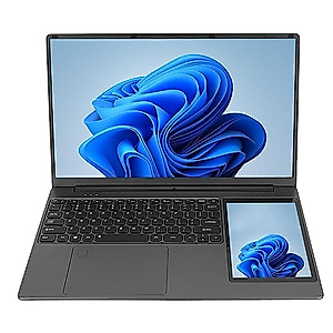 FOLOSAFENAR Double Screen Laptop, 15.6 Inch IPS 7000mAh Battery Fingerprint Reader 7in Touchscreen 5G WiFi Business Laptop for Family (16+512G US Plug)