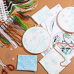 5 Sets Embroidery Starter Kit with Patterns and Instructions Bee Flower Cross Stitch Set for Beginners DIY Adult Kids (as Pictures Shown)