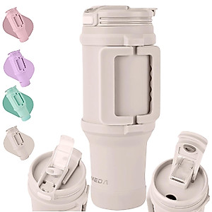 MEDA 40 oz Tumbler with Foldable Handle – Insulated, Reusable Stainless Steel Travel Coffee Mug – Perfect for Travel, Water, Iced Tea, Coffee – Ideal Easter Gift (Cream)