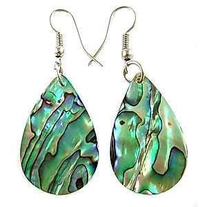 Swimmi Iridescent Paua Abalone Shell Earrings, Teardrop Natural Abalone Earrings for Women, Handmade Dangle Drop Seashell Earrings Fashion Jewelry BA196