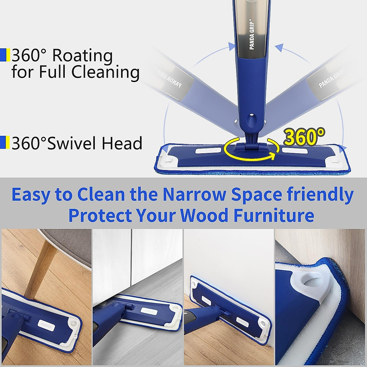 Mop for Multi-Purpose Floor Premium Spray Mop, 18 inch Professional Hardwood Wet and Dry Cleaning Mops with 3 Resuable Pads and Refilled Bottle, Blue