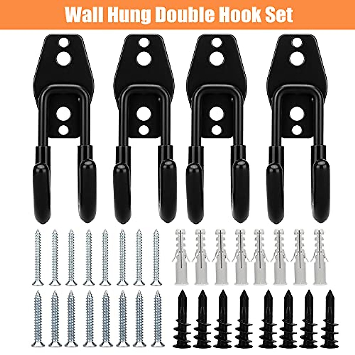 Steel Garage Storage Utility Double Hooks, Heavy Duty Hangers Wall Mount Holder U Hook Garage Organizer for Power Tools, Bikes, Ladders, Ropes, Hoses, Bulk Items Storage