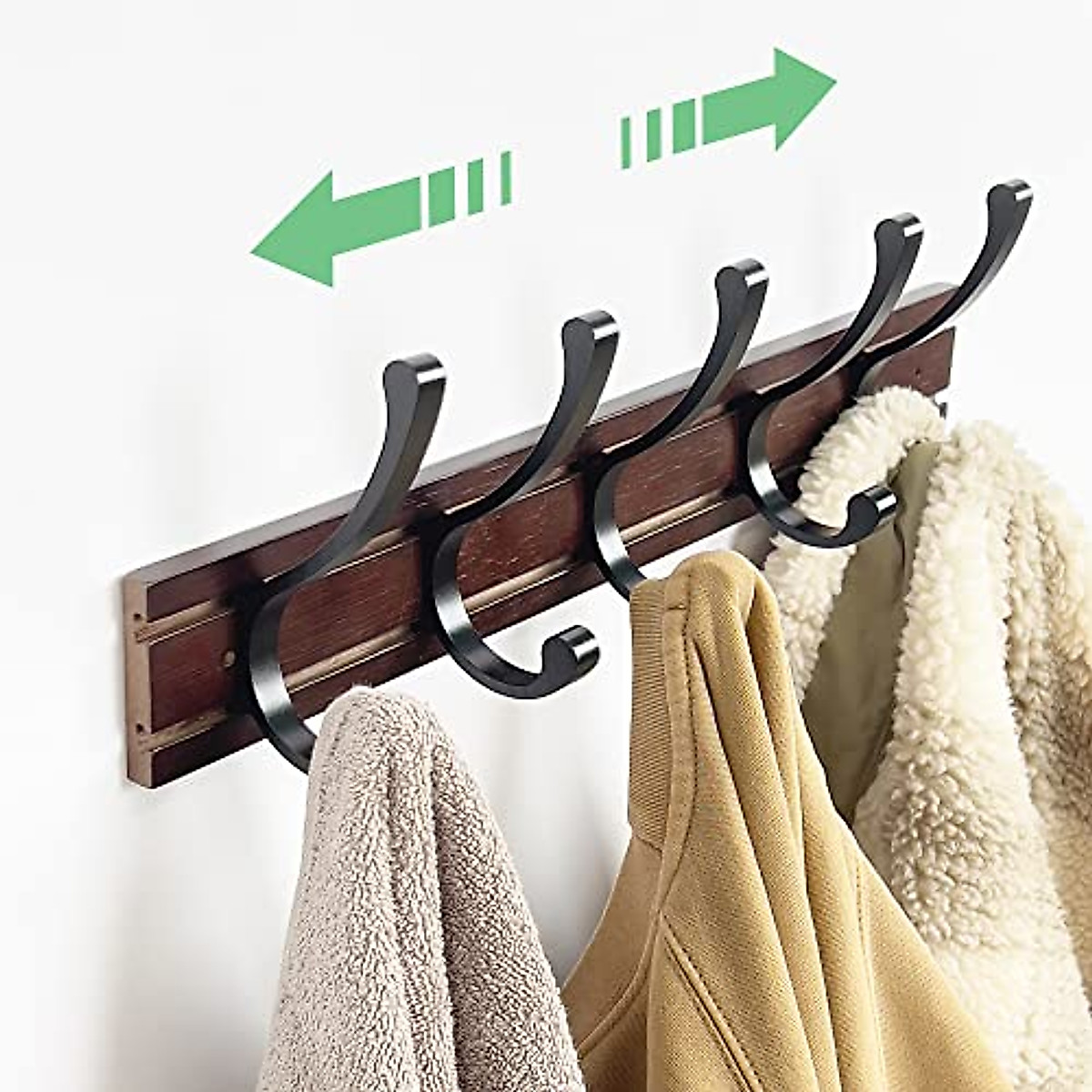 bussdis Coat Rack Wall Mount - 5 Wall Hooks for Hanging, Coat Hooks Wall Mounted, Bamboo Rustic Farmhouse Heavy Duty Towel Hooks, Coat Hook Rail for Coats, Towel, Hat, Keys, Purse, Bag and Robe