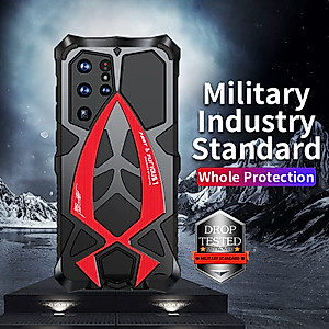 Lunivop for Samsung Galaxy s22 Ultra case (5G 6.8 inch 2022) Metal Rugged Heavy Duty The Inner Silicone Armor Cover with Camera Protection Shockproof Phone Case Funda Military Grade (Black red)