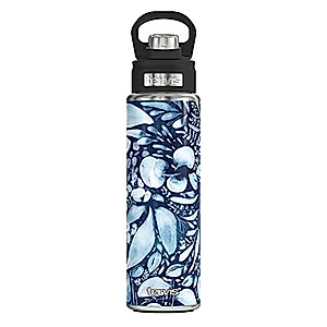 Tervis CreativeIngrid-Navy Full Flower Water, 24oz wide Mouth Bottle, Stainless Steel