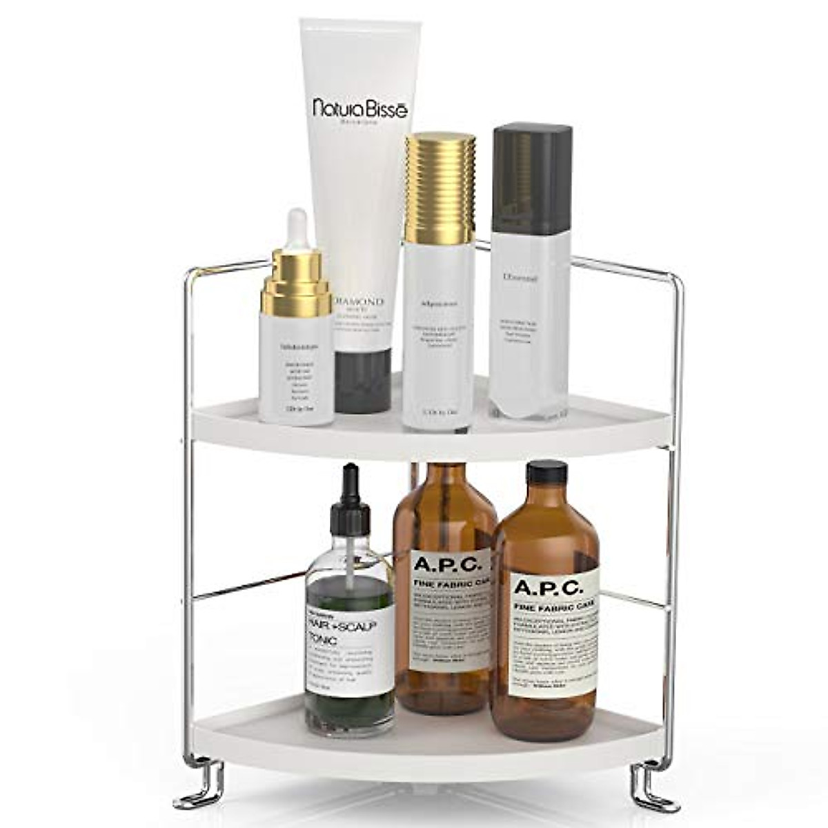 YANZHIX 2-Tier Corner Wire Shelving Stackable Organizer for Cosmetics, Bathroom, Kitchen, Countertop, Silver