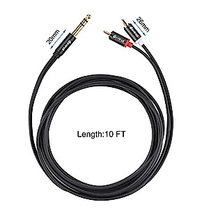 Devinal 1/4" inch TRS to RCA Y Splitter Cable, 6.35mm Stereo to 2 RCA Phono Insert Cable, Dual RCA to Quarter inch Audio Breakout Cable Cord 10 feet/ 3 Meters