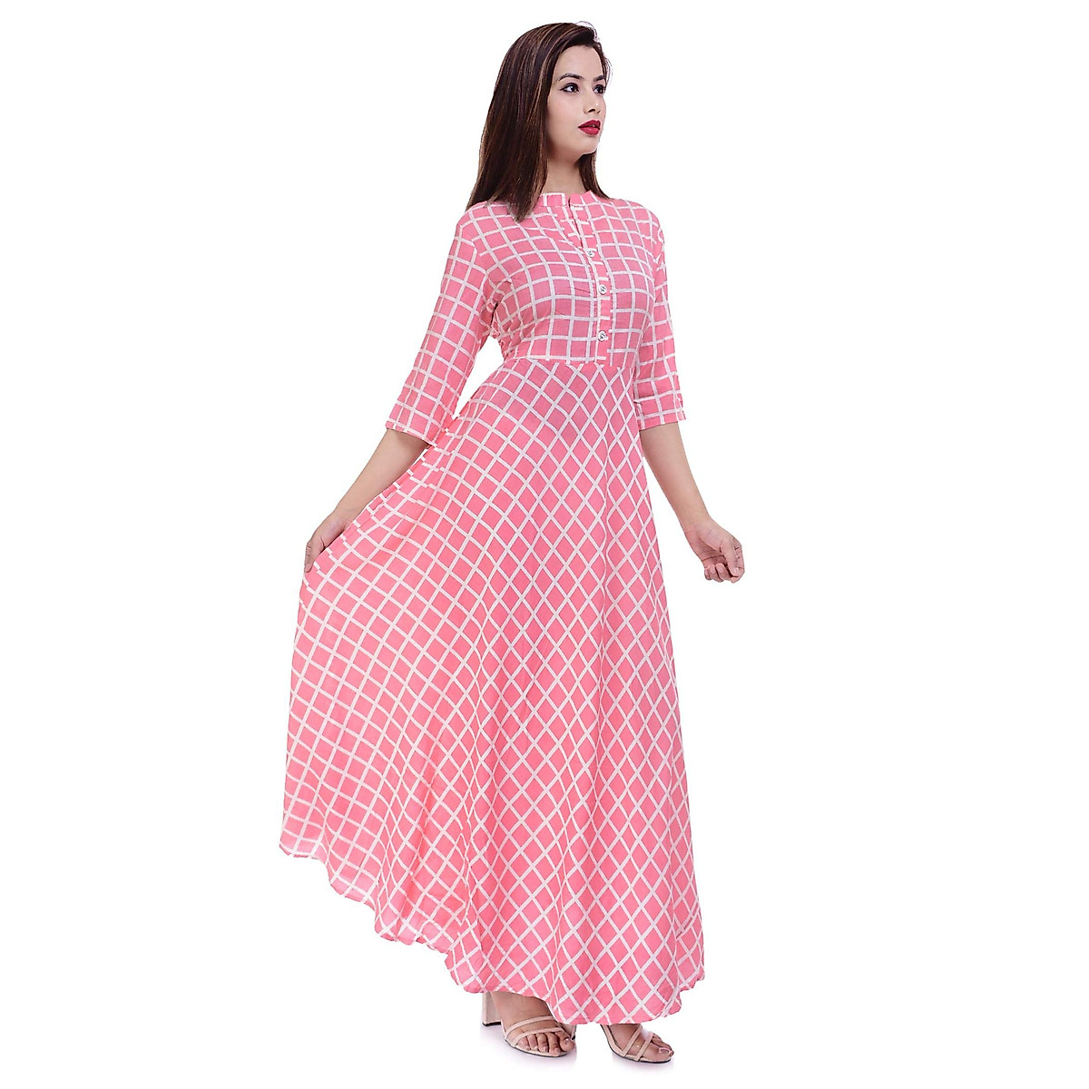 Ramkudi Indian Women's Checks Cotton Kurti Top (Baby Pink)