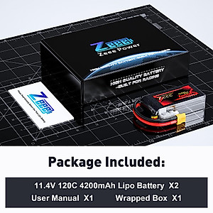 Zeee Premium Series 3S Lipo Battery 4200mAh 11.4V High Voltage Shorty Battery 120C with XT60 Plug Soft Case HV Lipo Compatible with Rock Crawler Helicopter Airplane Drone Boat Racing Models(2 Pack)