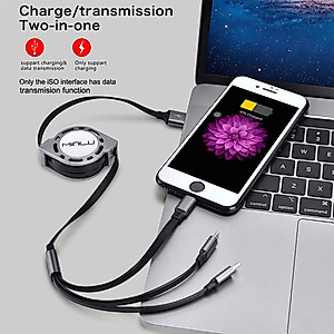 Retractable Charging Cable 3A, 3Pack 4Ft Multi Charging Cable Multi Fast Charger Cable 3 in 1 Multi USB Cable with IP/Type C/Micro USB Port for Cell Phones/Tablets/Samsung Galaxy/LG/Huawei/PS & More