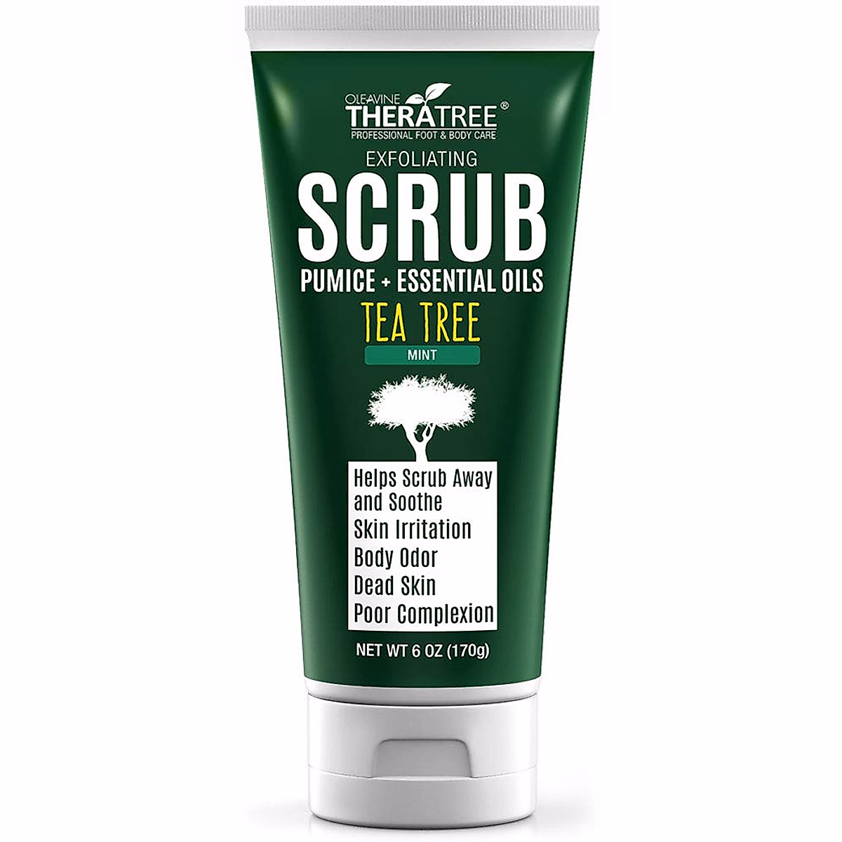 Tea Tree Oil Exfoliating Scrub with Bamboo Charcoal, Neem Oil & Natural Pumice by Oleavine TheraTree