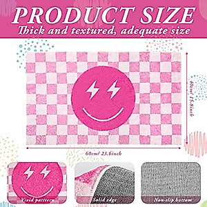 Pink Smile Face Rug Preppy Buffalo Check Plaid Contemporary Funny Rug Checkered Carpet Preppy Room Decor Reversible Rug for Living Room Bedroom Dormitory Front Porch Hallway Farmhouse, 1.97 x 3.28 ft