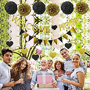 Lnlofen Welcome Home Banner Sign Decoration Kit, 14pcs Welcome Back Family Party Decorations Supplies - Including Welcome Home Banner, Triangle Flag, 6pcs Hanging Swirls, 6pcs Poms