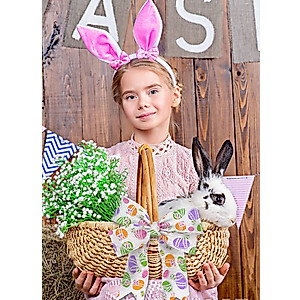 2 Rolls Easter Eggs Ribbons 2.5 Inch ×5 Yards, White Purple Burlap Ribbon Bows for Wreath, Holiday Craft Wired Edge Ribbons Bows for Easter Party Gift Wrapping Decorations