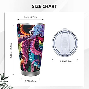 AYCZN Sea Octopus 20 OZ Tumbler Stainless Steel Travel Coffee Mug, Ocean Animal Insulated Water Bottle with Lid and Straws Leakproof Thermal Cup