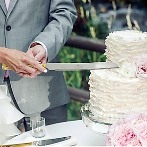 Sparking Love Hearts Cake Cutter and Pie Server Set, Stainless Steel Wedding Cake Knife and Server Set for Birthday, Anniversary, Engagement Or Christmas Gifts (Fashion gold)