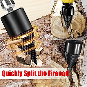 Firewood Log Splitter Drill Bit, 5Pcs Removable Wood Splitters Drill Bits Heavy Duty for Electric Drills, Kindling Splitting Bit Carbon Steel Cones Screw with Round + Square + Hex Shank 1.26inch
