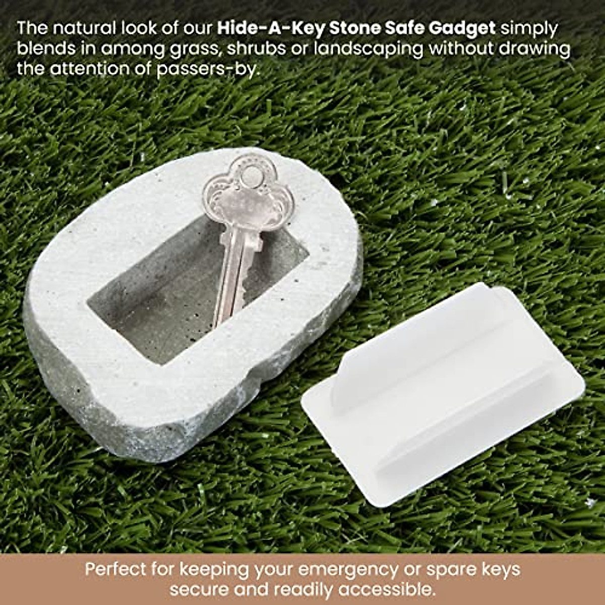 Bits and Pieces - Hide-A-Key Stone Safe Gadget - Fake Rock Spare Key Hider - Weather Resistant Yard Decorations - Decorative Garden Stones