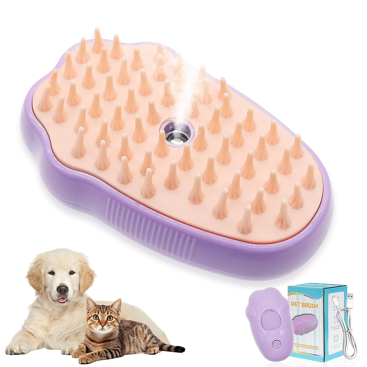 Cat Steam Brush for Shedding: 3-in-1 Silicone Steam Brush for Cats, Rechargeable Steam Cat Brush, Steamy Pet Brush, Dog Steam Brush for Shedding, Cat Grooming Brush with Steam - Purple