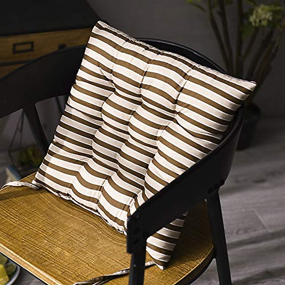 Scorpiuse 4 Pack Chair Pads 15.7"x 15.7" Striped Style Soft Seat Cushions for Dining Kitchen Living Room Office Chair Den (Coffee)