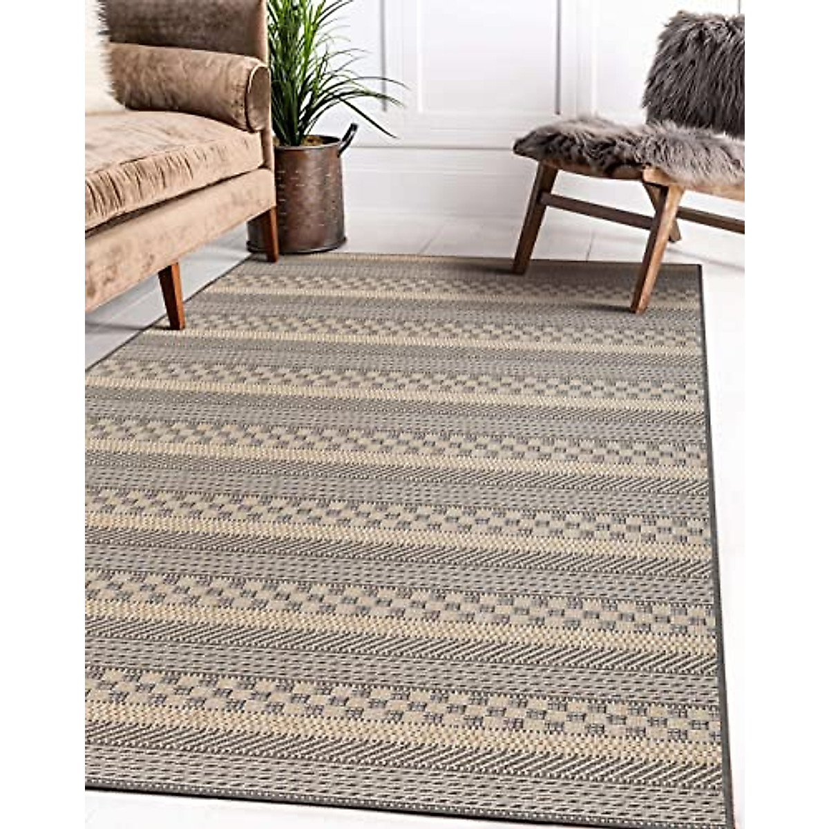Sherloom Modern Indoor Outdoor Area Rugs 8x10 | Non-Shed - Non-Skid - Washable Rug Runner for Living Room, Dining, Entryway, Patio, Pool Deck | Menzis Collection | Charcoal