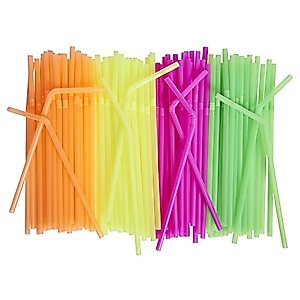 [500 Pack] Neon Colored Drinking Straws - Flexible, Disposable Kid Friendly, Assorted Colors