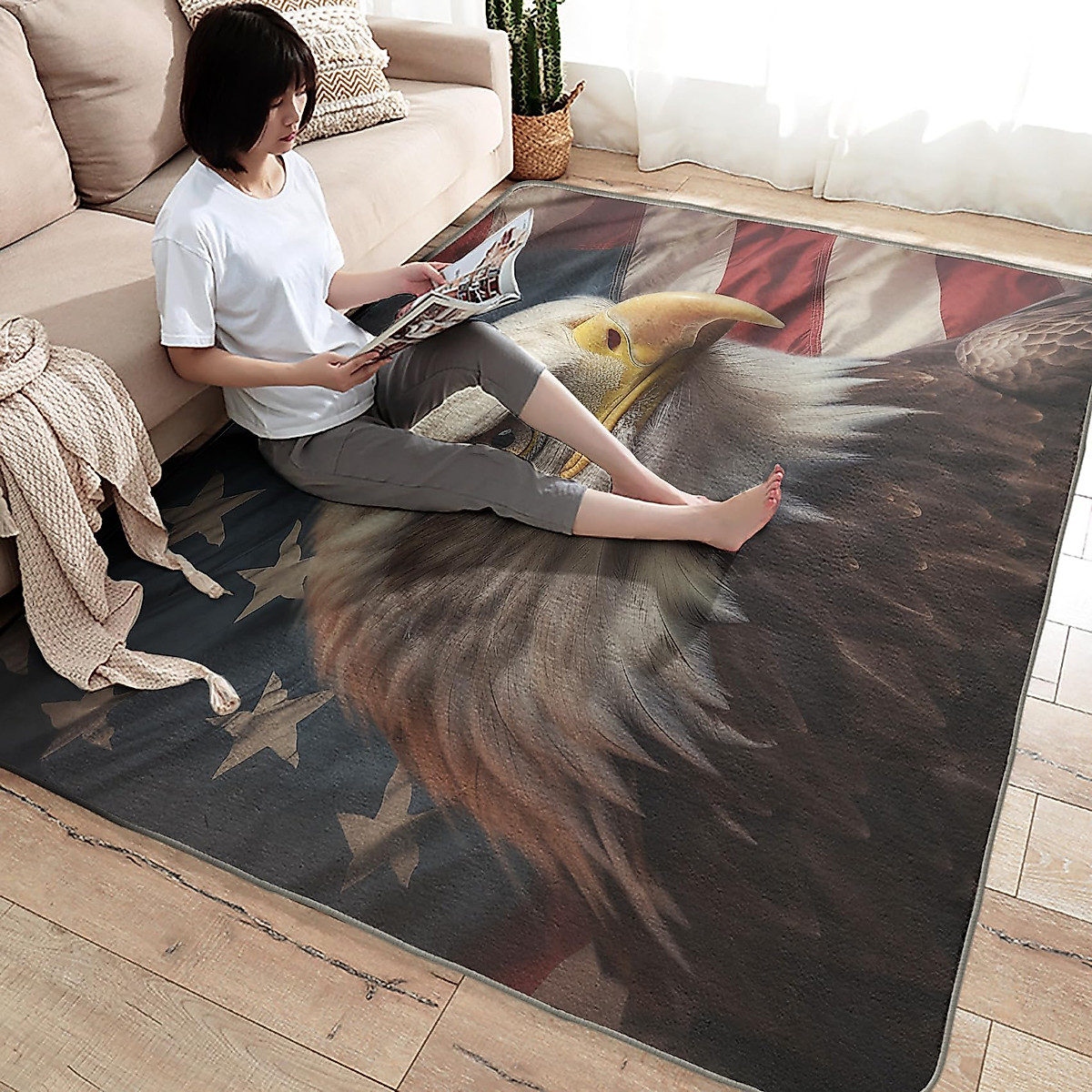 Bald Eagle Rug & Home Decor - Washable Rug 3x5 - American Flag Rugs for Entryway Living Room Bedroom - Non Slip Soft Indoor Door Mat - Small Area Rug - USA Flag Carpet - Bald Eagle Room Decor