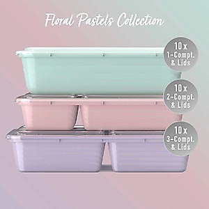 Bentgo® Prep 60-Piece Meal Prep Kit - 1, 2, & 3-Compartment Containers with Custom Fit Lids - Microwaveable, Durable, Reusable, BPA-Free, Freezer & Dishwasher Safe Storage Containers (Floral Pastels)