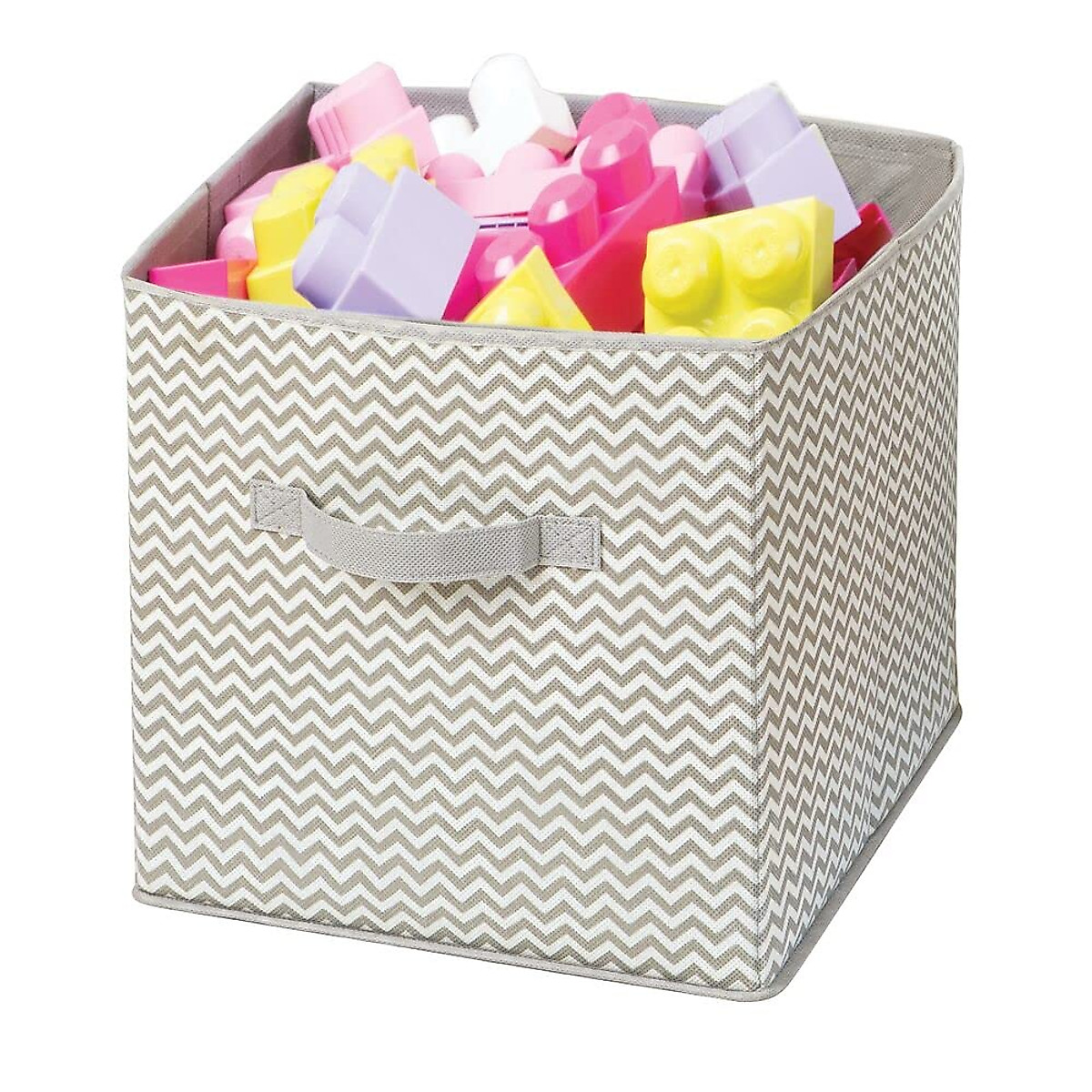 mDesign Soft Fabric Nursery/Playroom Closet Storage Organizer Bin Box with Front Handle for Cube Furniture Shelving Units - Holds Toys, Clothes, Diapers, Bibs - Spira Collection, 4 Pack, Taupe/Natural