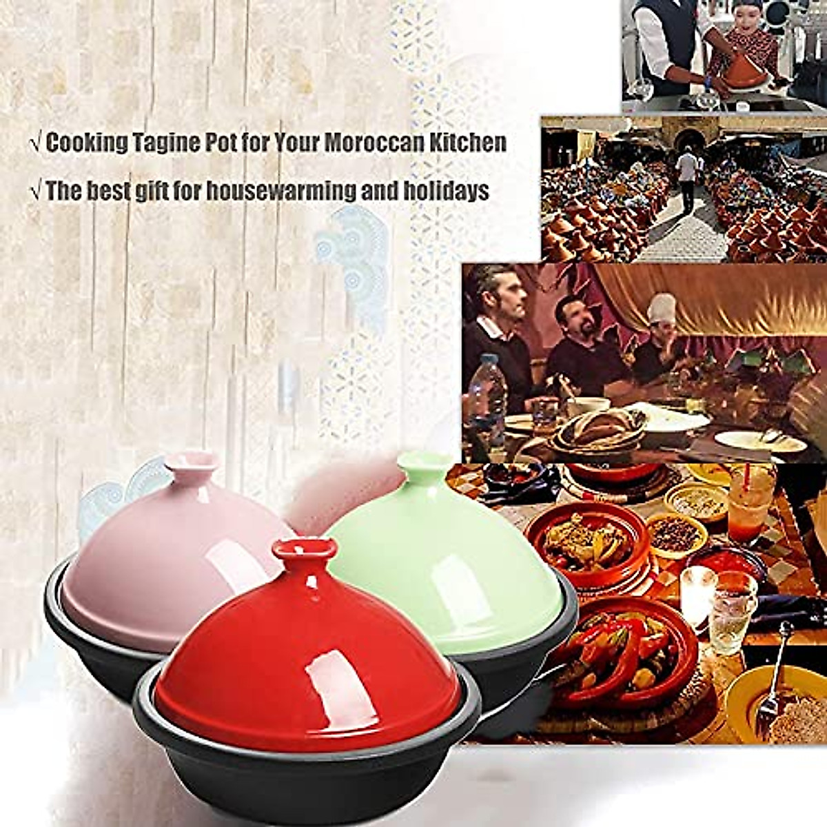 30cm Moroccan Tagine, with Lid, Non-Stick Enameled Cast Iron Soup Pot, for Different Cooking Styles - Cooking Healthy Food,Red