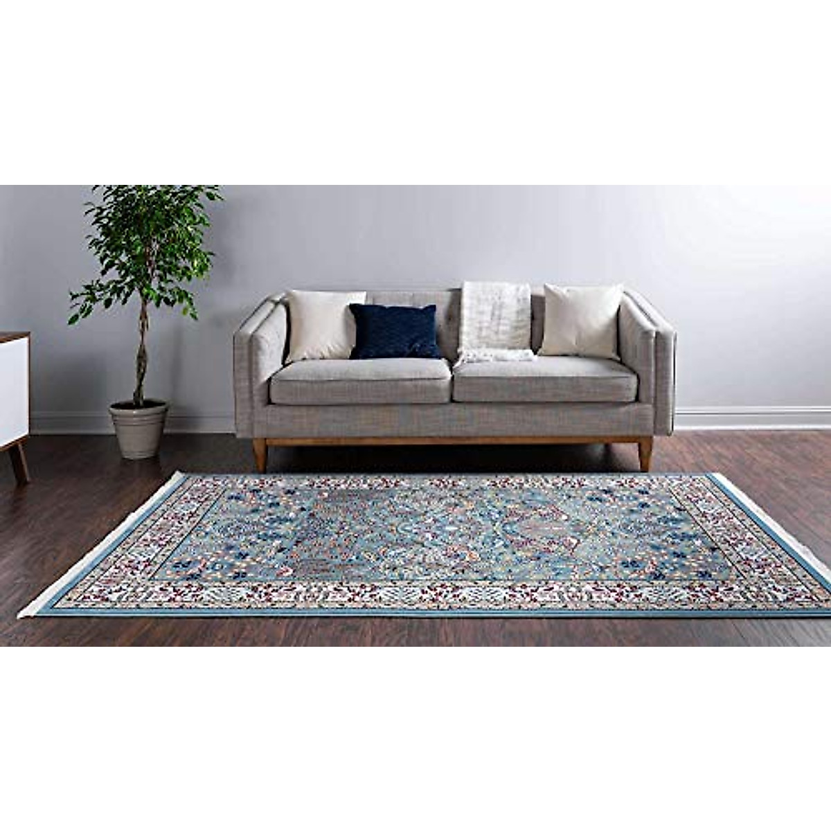 Unique Loom Narenj Collection Classic Traditional Textured Hunting Design Area Rug, 8 ft x 10 ft, Blue/Tan