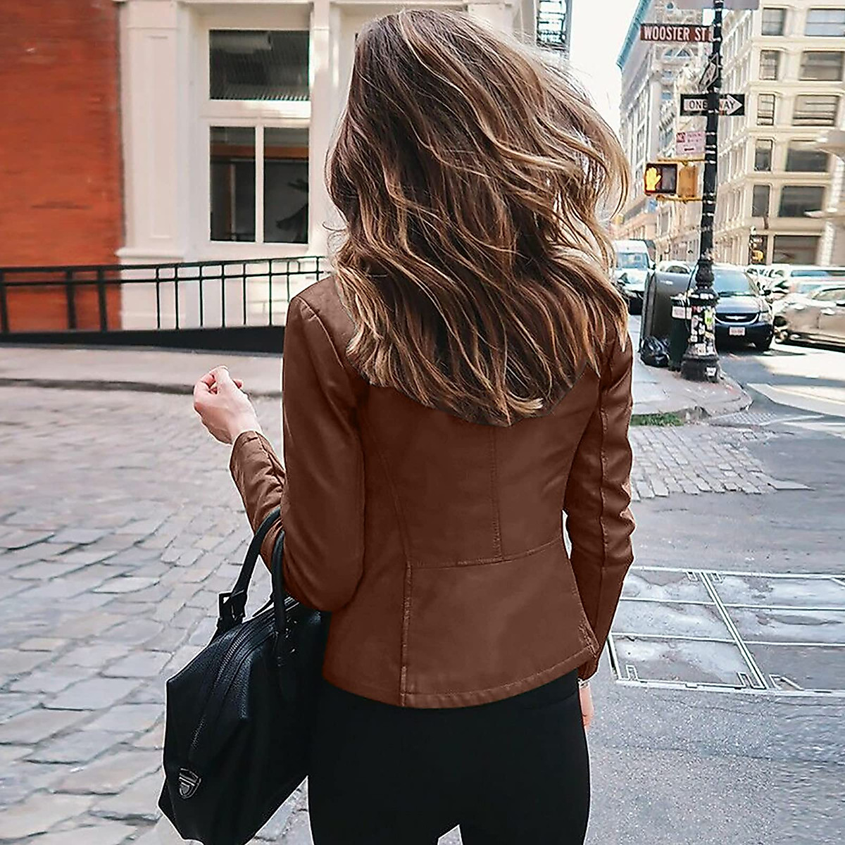 LMSXCT Women's Faux Leather Jackets Zip Up Short Motorcycle Outwear Slim Fitted PU Leather Coat Leather Moto Biker Jacket