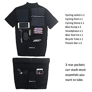 Spotti Men's Cycling Bike Jersey Short Sleeve with 3 Rear Pockets- Moisture Wicking, Breathable, Quick Dry Biking Shirt Black