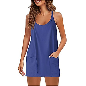 Ceboyel Short Summer Dress for Women Strappy Athletic Romper Hot Shot Mini Dress Workout Onesie Outfits with Pockes 2023
