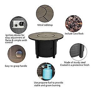 Top Space Propane Fire Pit Table Outdoor Gas Fire Pit Patio Fire Table CSA Certification 50,000 BTU Auto-Ignition, 42 Inch, Round, Bronze