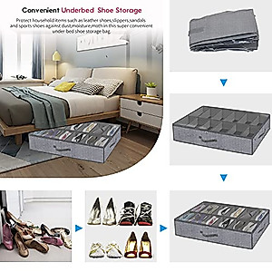 Onlyeasy Large Under Bed Shoe Storage Organizer with Strong Zippers & Handles Set of 2, Fit Total 24 Pairs, Underbed Organizers for Kids & Adults, 29.3"x23.6"x5.9", Herringbone Grey, 9MNRUBSB2P