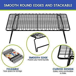 MIU Stackable Cooling Racks for Cooking and Baking with Folding Legs, Multi Tier, Set of 2, Black, Wire Grid Stainless Steel, Kitchen Counter and Oven Safe