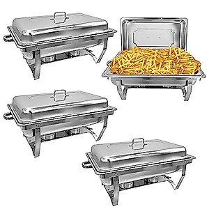 Jacgood Chafing Dish Buffet Set 4 Packs,8 QT Stainless Steel Foldable Rectangular Chafing Full Size Food Pan,Chafing Servers with Covers Buffet Servers and Food Warmers for Parties Wedding