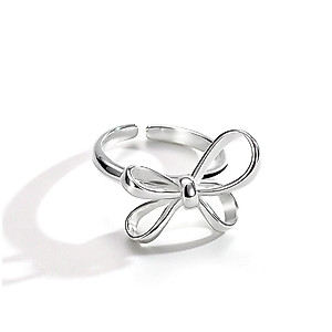 Chic 3D Bow Knot Open Statement Rings 925 Sterling Silver for Women Minimalist Butterfly Knot Promise Engagement Eternity Ring Finger Band Adjustable Cute Jewelry