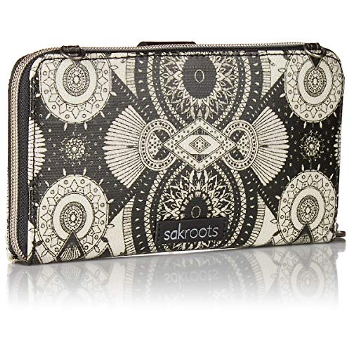 Sakroots Large Coated Canvas Smartphone Crossbody Bag, Black/White Wanderlust