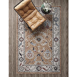 Rugs.com Eco Traditional Collection Rug – 5' x 8' Almond Beige Medium Rug Perfect for Bedrooms, Dining Rooms, Living Rooms