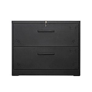 GREATMEET 2 Drawer Lateral File Cabinet with Lock,Heavy Duty Metal Lateral File Cabinet,35.43''L * 17.72''D * 28.70''H, for Legal Letter Files,Disassemble,Black (2 Drawers)