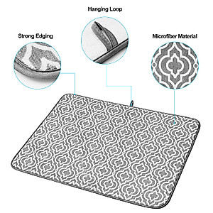 SUBEKYU 24" x 18" Dish Drying Mat, Dish Mat Drying Kitchen Mat Large, Absorbent Microfiber Dish Drainer/Rack Pads, XL, Grey, 1PACK