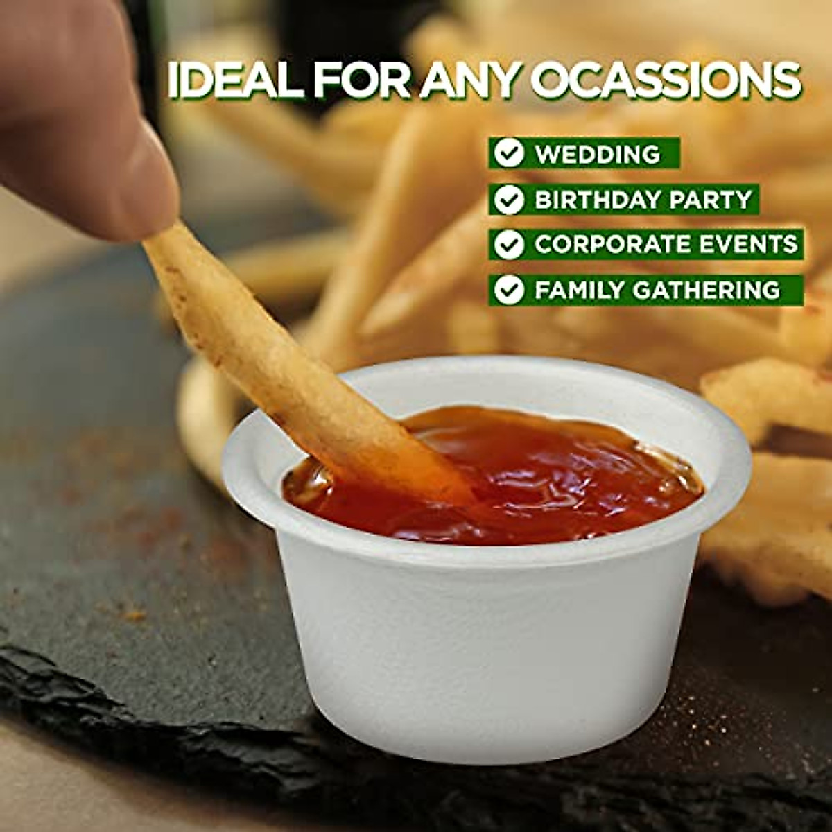 Fit Meal Prep [100 Pack] 2 Oz 100% Compostable Disposable Condiment Cups, Biodegradable Bagasse Fiber Souffle Portion Cups, Eco-Friendly Sample Cups for Tasting, Dip Sauce, Snack, Microwave Safe