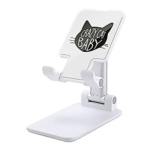 Crazy Cat Print Cell Phone Stand Compatible with iPhone Switch Tablets Foldable Adjustable Cellphone Holder Desktop Dock (4-13")