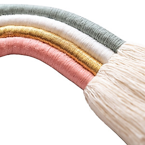 Mila Millie Macrame Wall Hanging | Handmade Woven Tassel Ornament for Home or Nursery Baby Kids Room Decor | Boho Nordic Scandinavian Style (Pink Gold Teal)