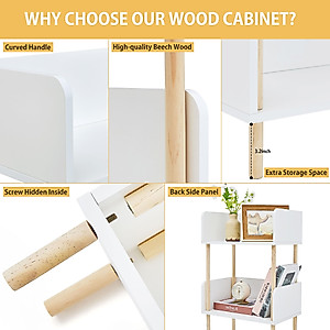 SUNTAGE White Wooden Open Bookcase, Modern Freestanding Bookshelf w/Side Panels, Edge Protection & Solid Wood Frame, Wood Storage Shelves Display Stand for Bedroom, Living Room & Home Office (4 Tier)