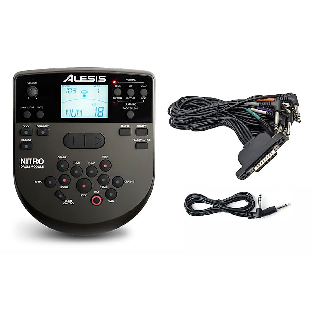 Alesis Nitro Drum Module with Cable Snake and Silverline Audio 10ft Auxiliary Cable Bundle