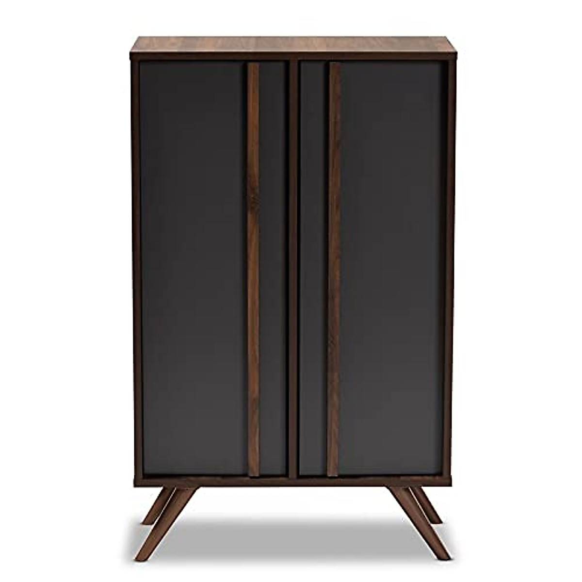 BOWERY HILL Two-Tone Gray and Walnut Finished Wood 2-Door Shoe Cabinet