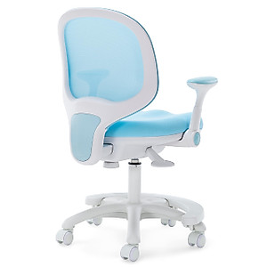 QualiSky Kids Desk Chair, Boy's Girl's Child Children Study Office Computer Chair, Ergonomic Design, Adjustable Height and Seat Depth (Grey) (Sky Blue W/Armrests and Footrest)